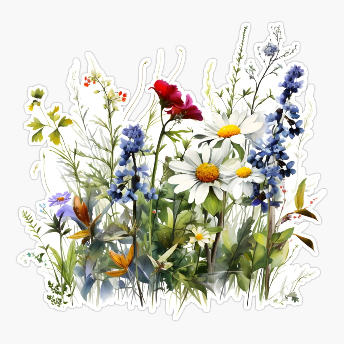 Maneki Wild Flowers Botanical Flower Nature Sticker, Phone Decal Water Bottle Stickers Car ...