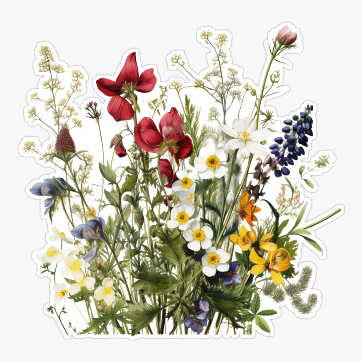 Maneki Wild Flowers Botanical Flower Nature Sticker, Phone Decal Water Bottle Stickers Car ...