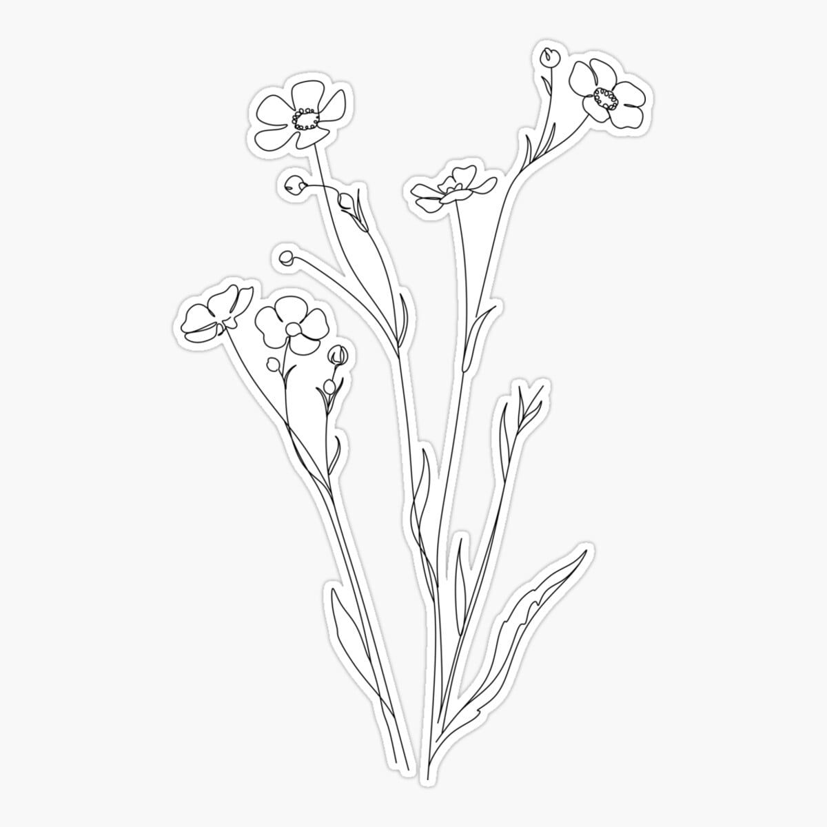 Maneki Wild Flowers Line Drawing. Flower Line Art Vector. Botanical ...