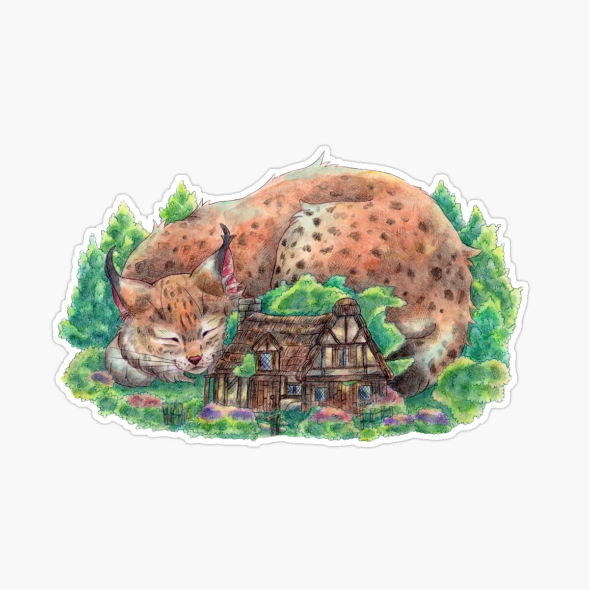 Maneki Wild God Lynx Keeping Cottage House Sticker, Phone Decal Water ...