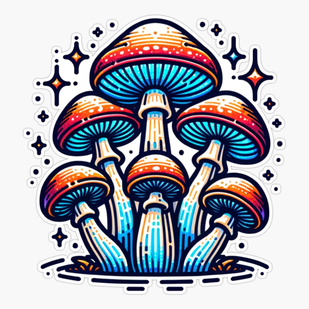 Maneki Wild Mushrooms Painting Sticker, Phone Decal Water Bottle ...