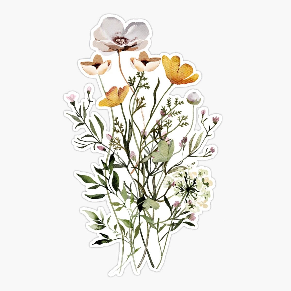 Maneki Wildflower Bouquet #3 Sticker, Phone Decal Water Bottle Stickers ...