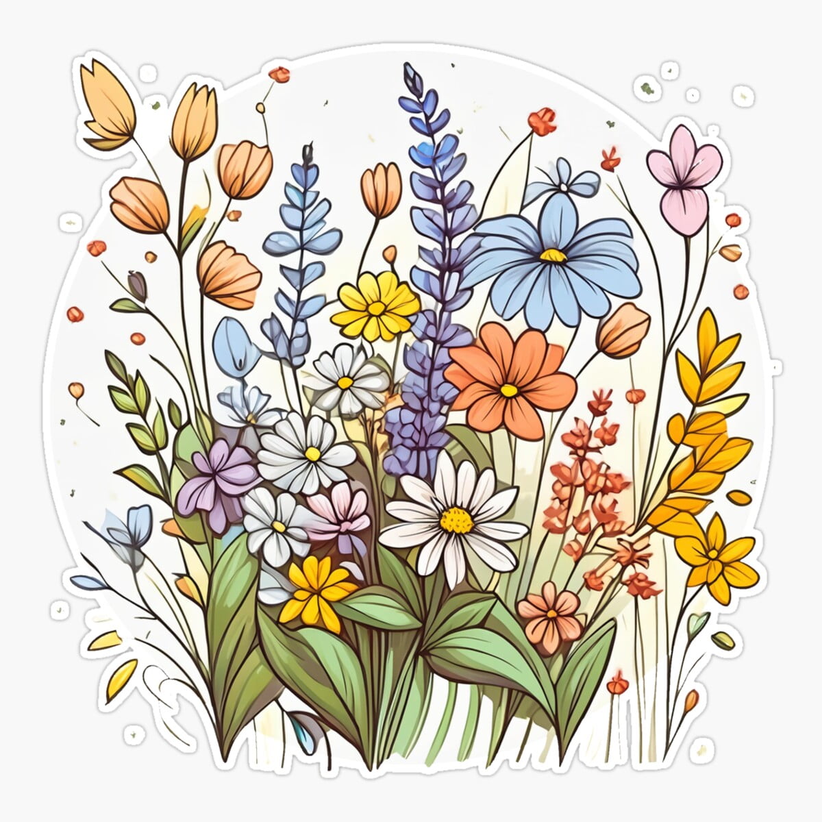 Maneki Wildflower Bouquet Sticker, Phone Decal Water Bottle Stickers Car Decals, Funny Birthday ...