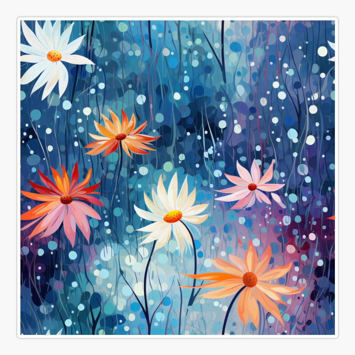 Maneki Wildflowers Art, In The Style Of Pointillism, Nostalgic ...