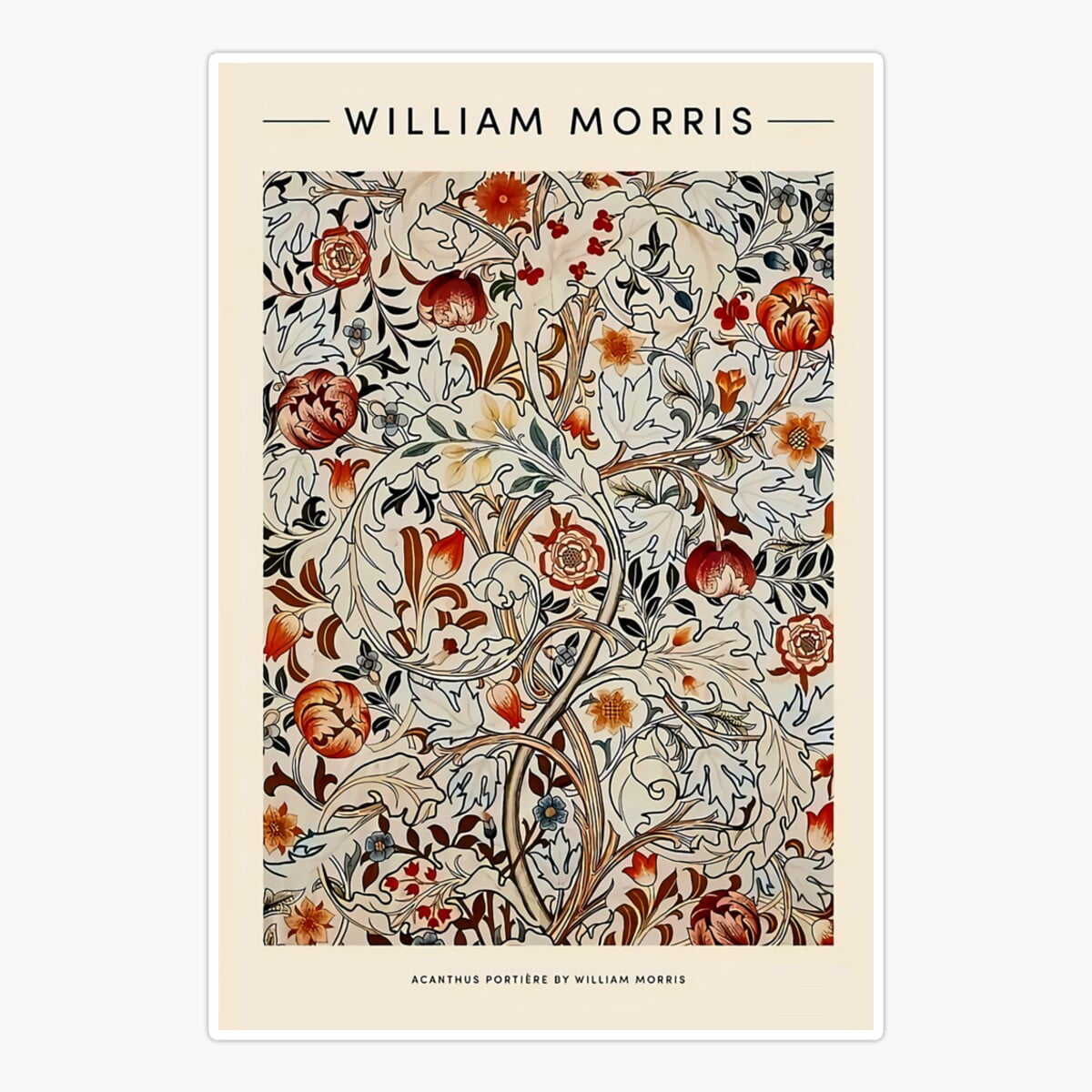 Maneki William Morris Flower Red Sticker, Phone Decal Water Bottle ...