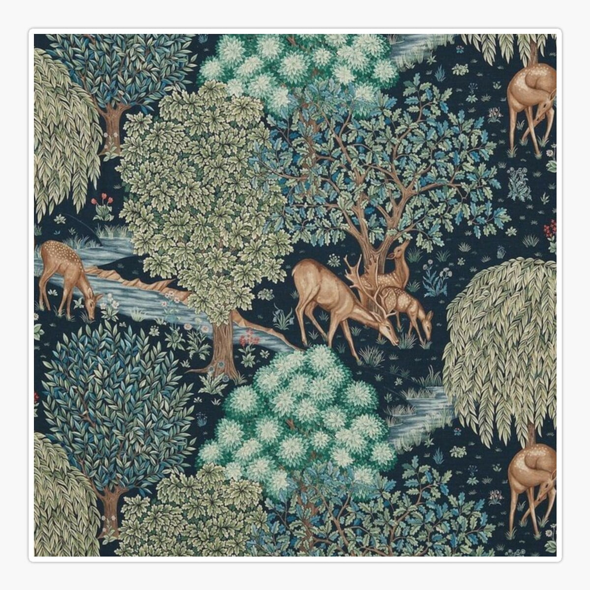 Maneki William Morris - The Brook Tapestry - Forest Deer Sticker, Phone ...