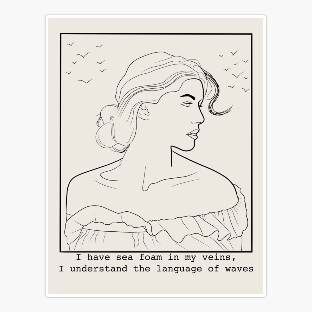 Maneki Wind Swept Girl - Minimal Dark Academia Poster Sticker, Phone ...