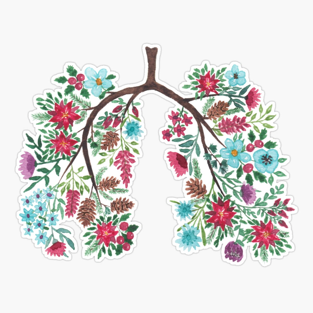 Maneki Winter Bouquet Lungs Sticker, Phone Decal Water Bottle Stickers ...