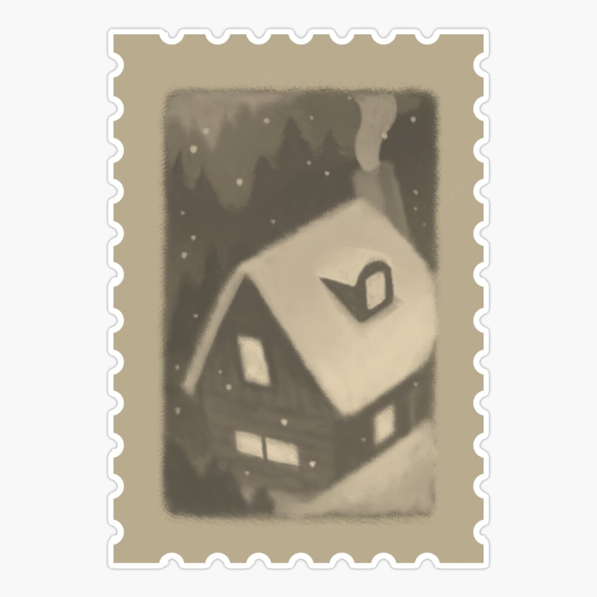 Maneki Winter Cottage Stamp - Stamps Collection Sticker, Phone Decal ...