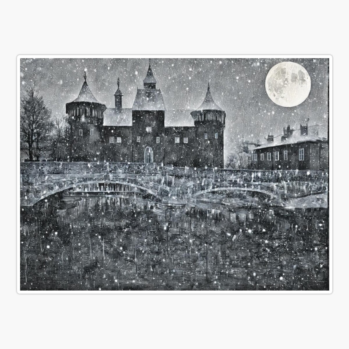 Maneki Winter Wonderland, Black And White Sketch Sticker, Phone Decal ...