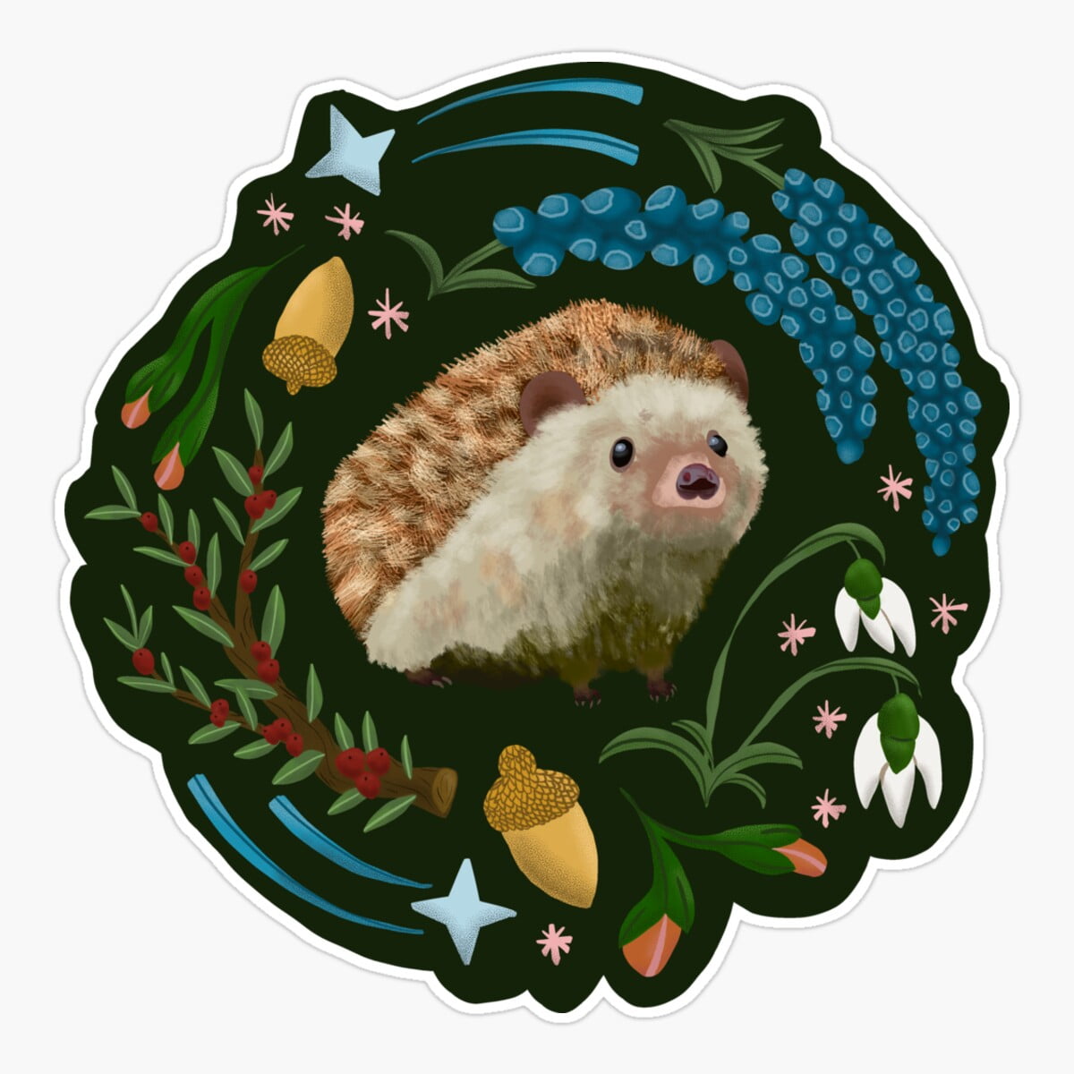 Maneki Winter Woodland Hedgehog | Whimsical Holiday Folk Art Design ...