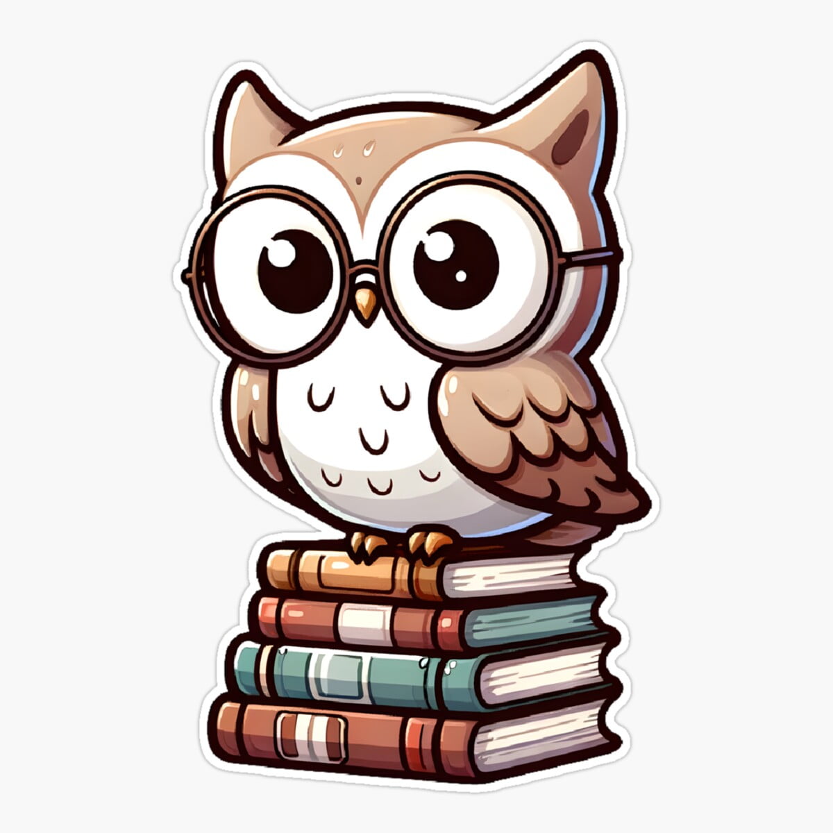 Maneki Wise Owl Scholar: Vintage Bookstack Art Print Sticker, Phone ...