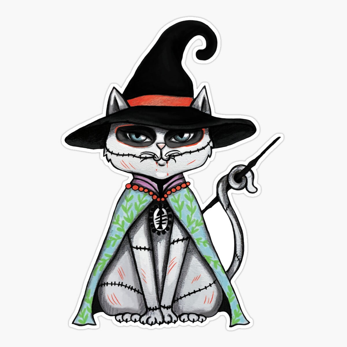 Maneki Witch Cat Sticker, Phone Decal Water Bottle Stickers Car Decals ...