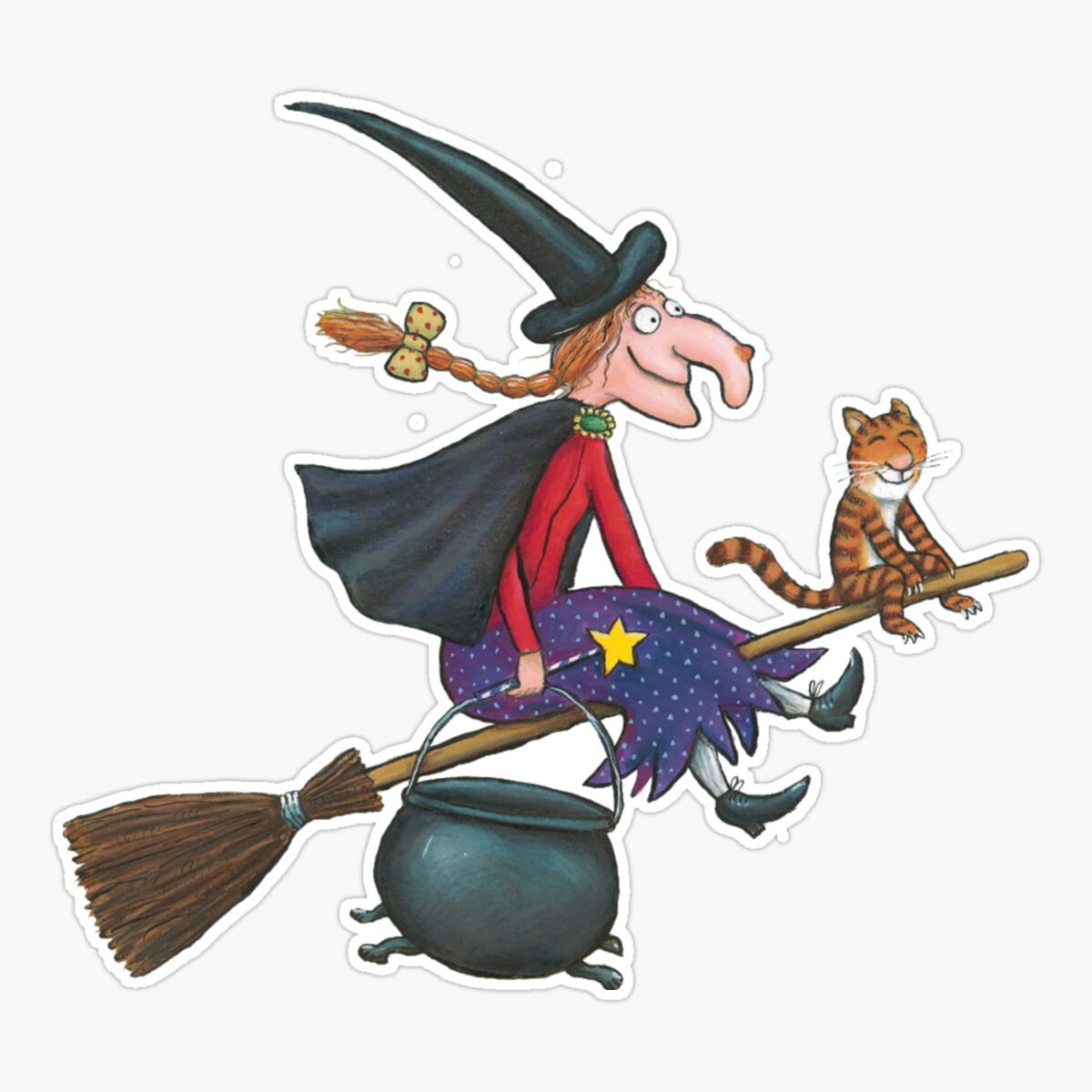 Maneki Witch Flying On A Broom Children Design Sticker, Phone Decal ...