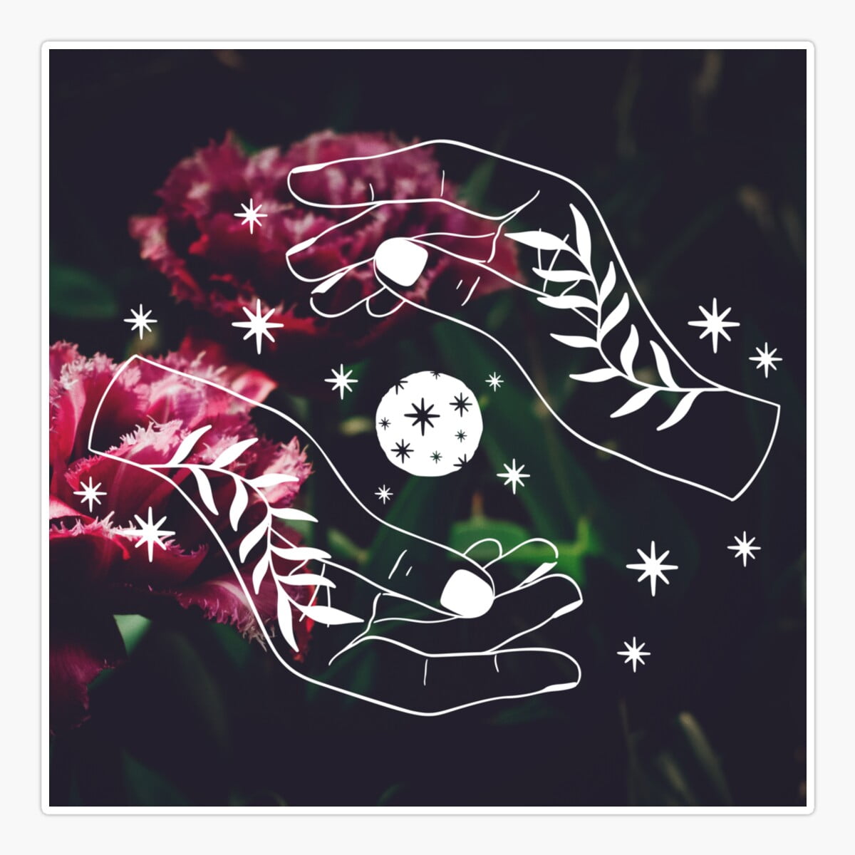 Maneki Witch Hands Moon Oriental Poppy Dark Botanical Sticker, Phone ...