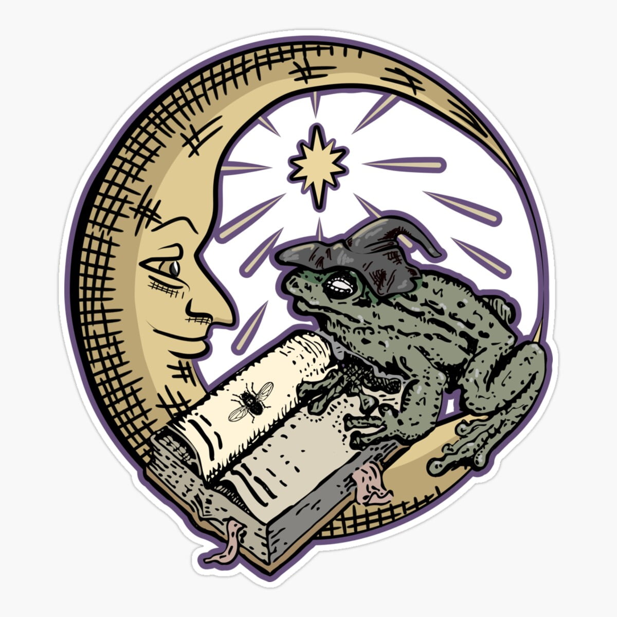 Maneki Witchy Cottagecore Frog, Spell Book And Moon Sticker, Phone ...