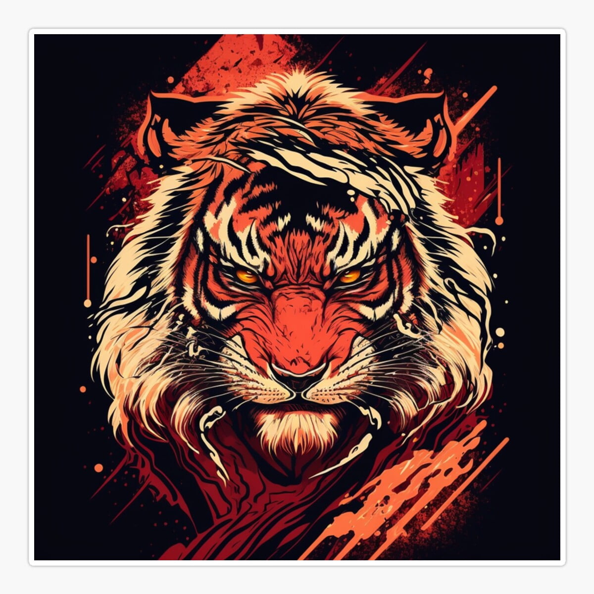 Maneki Wolf Face Roar Japanese Art Animal Retro Sticker, Phone Decal ...