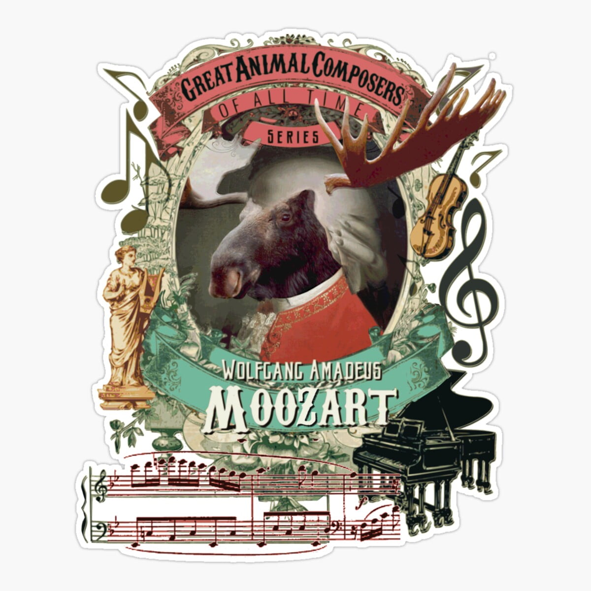 Maneki Wolfgang Amadeus Moozart Classical Music Mozart Moose Sticker ...