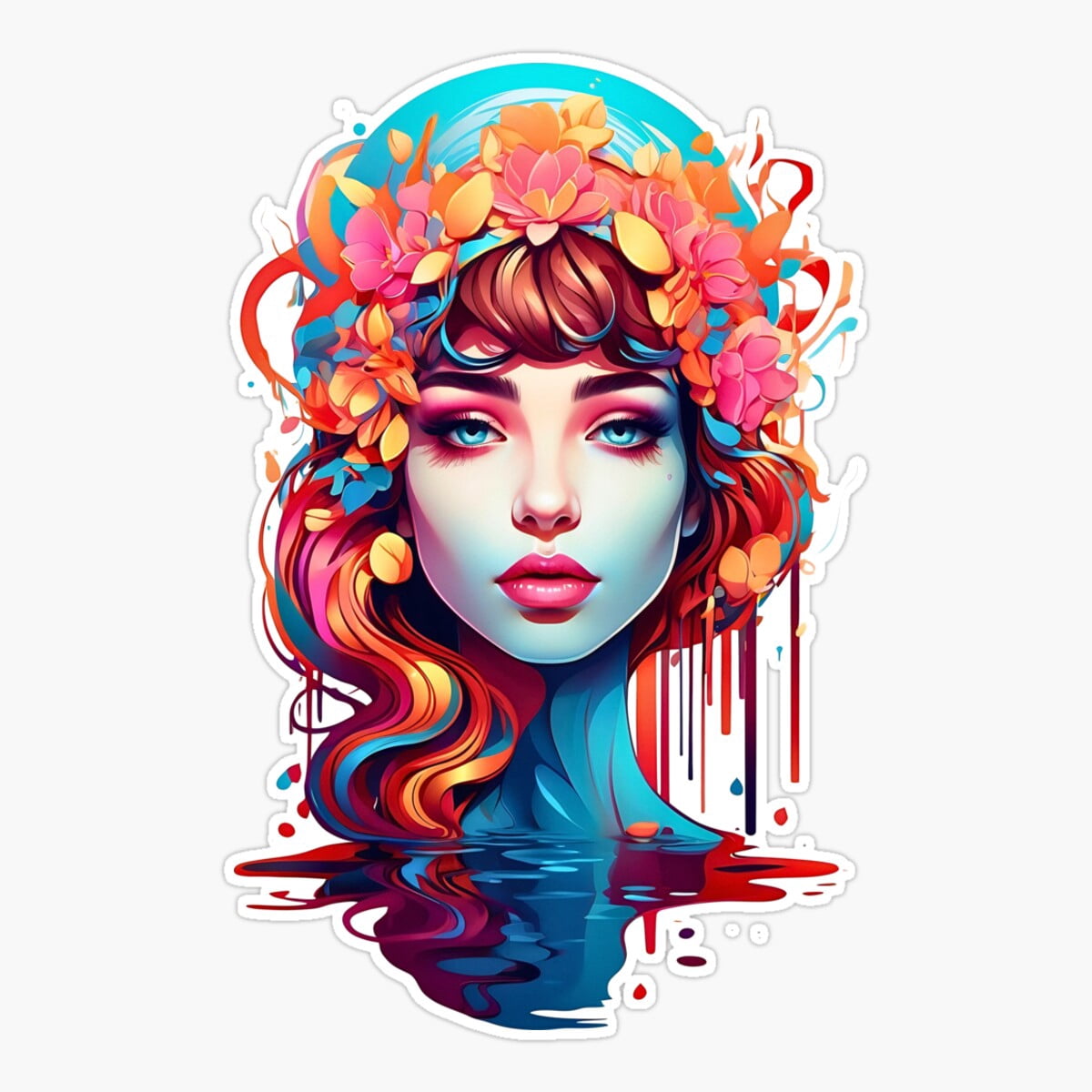 Maneki Woman Emerging From Water Abstract Retro 80S Design Sticker ...