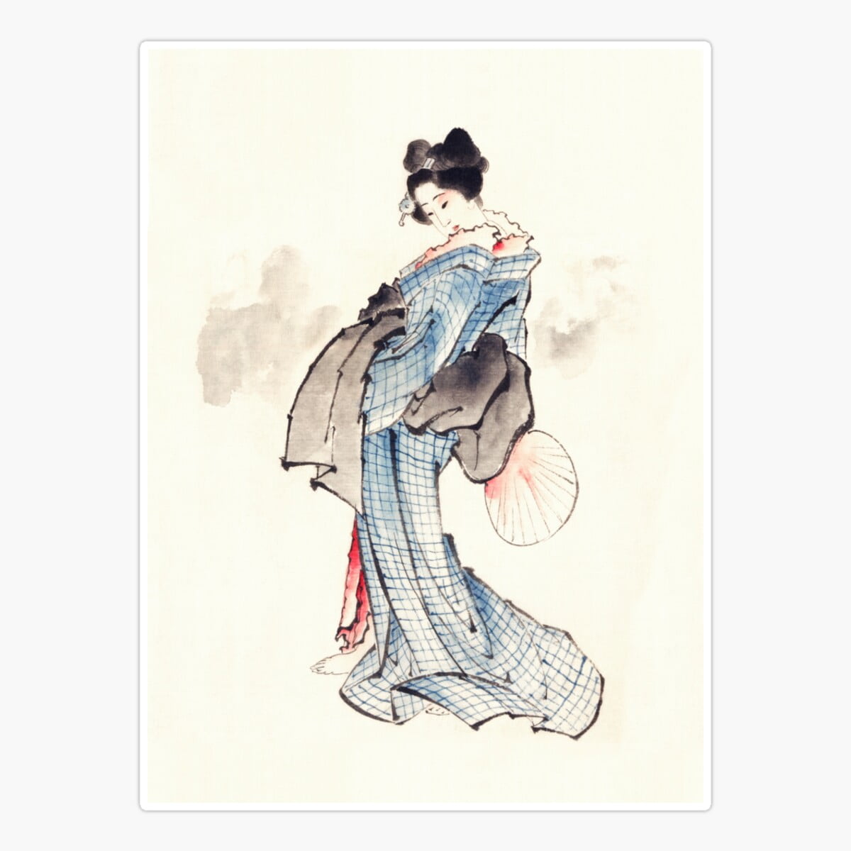 Maneki Woman, Full-Length Portrait, Standing, Facing Left, Holding Fan ...