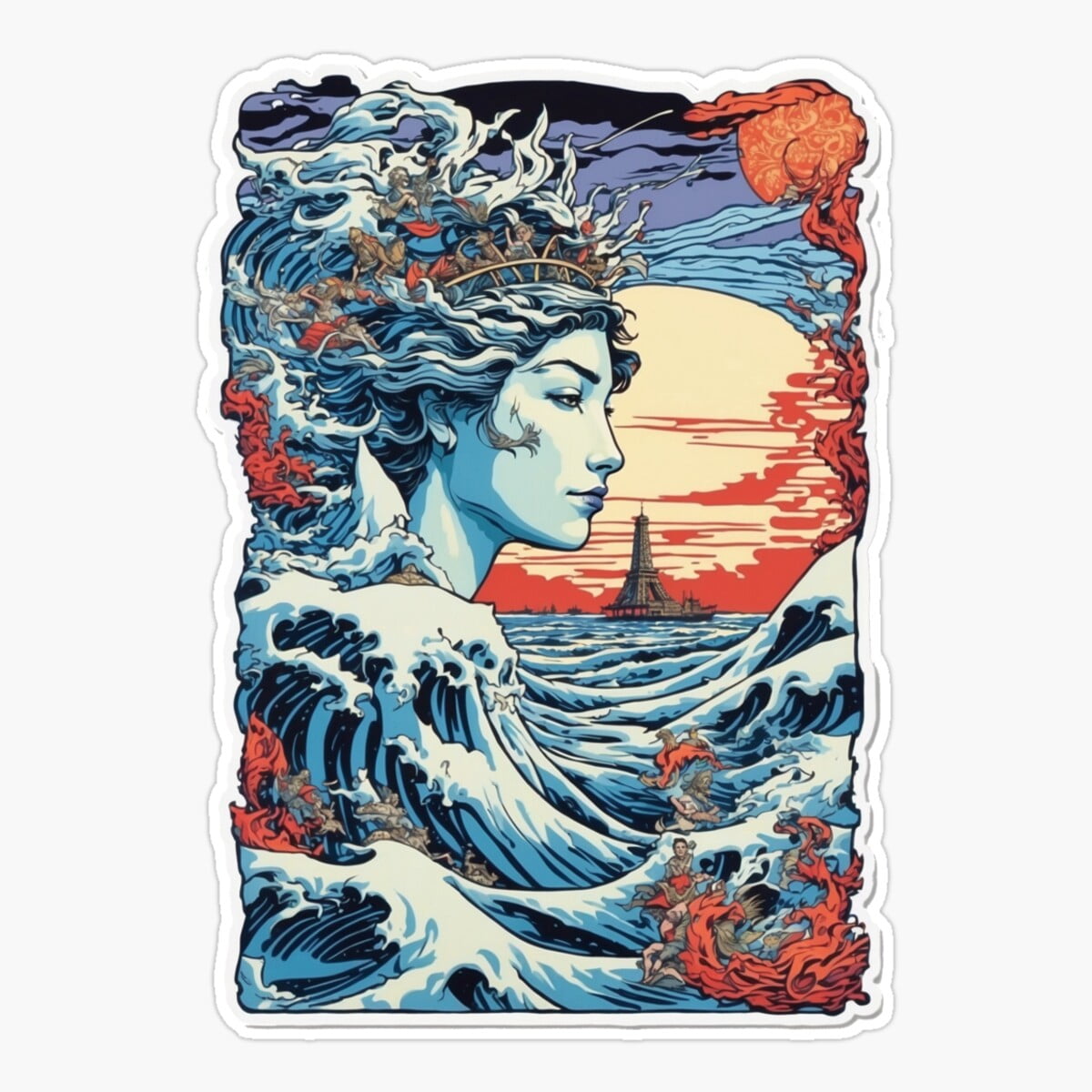 Maneki Woman Of The Floating World Sticker, Phone Decal Water Bottle ...