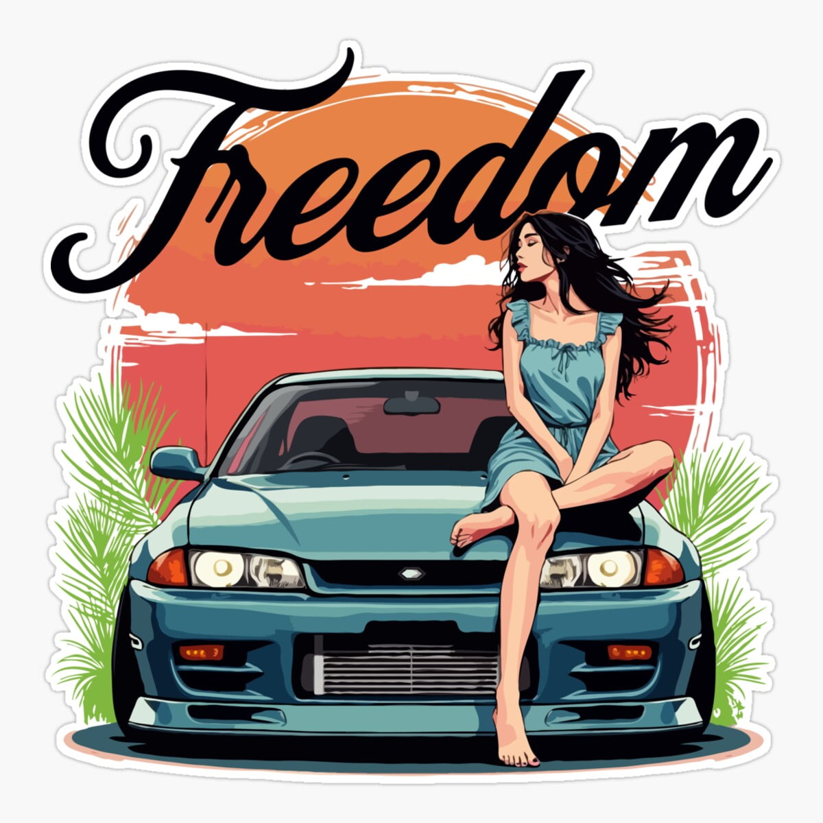 Maneki Woman Sitting On Tuner Car With Sunset - Jdm Japanese Street ...