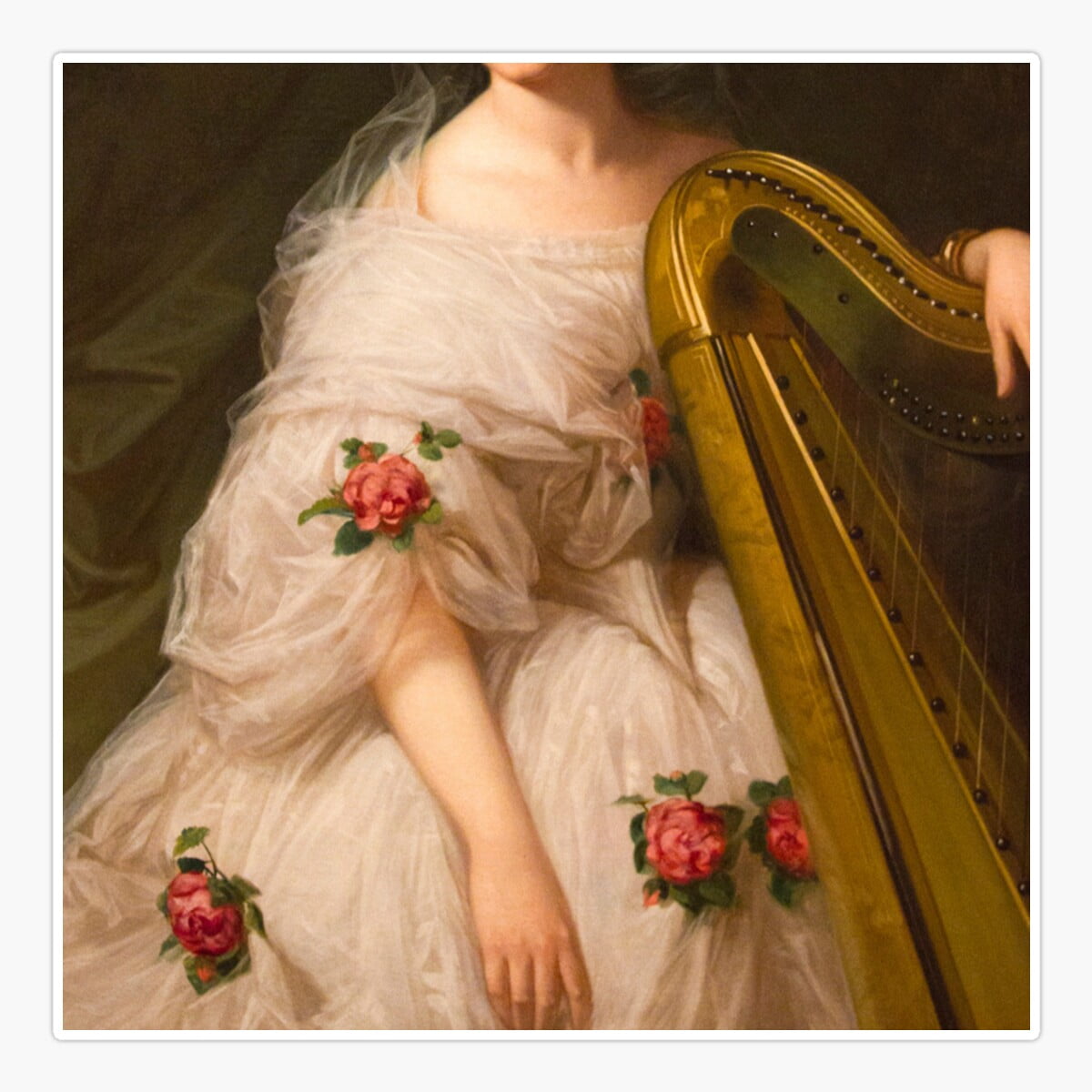 Maneki Woman With Harp And Roses On Her Dress Renaissance Painting ...