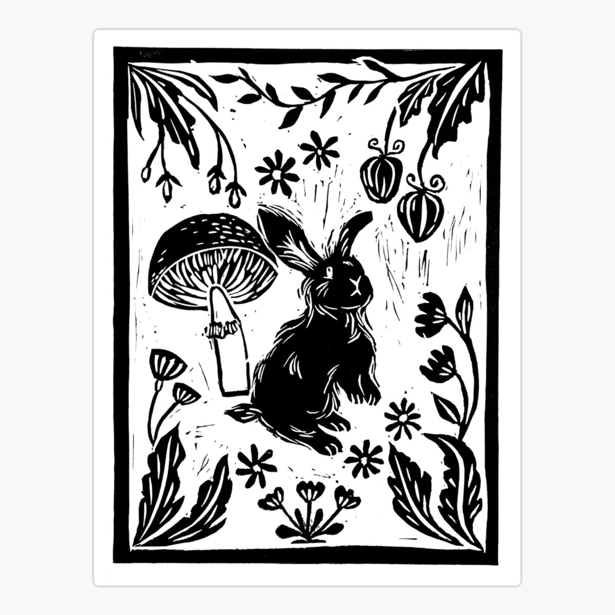 Maneki Woodland Bunny Lino Print Sticker, Phone Decal Water Bottle ...