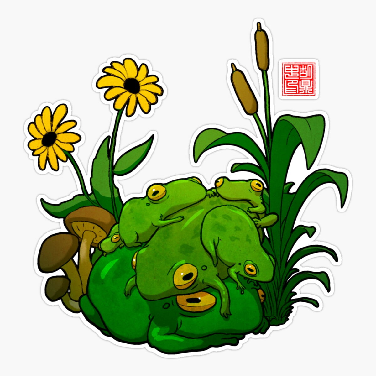 Maneki World Frog Day Frog Pile Sticker, Phone Decal Water Bottle ...