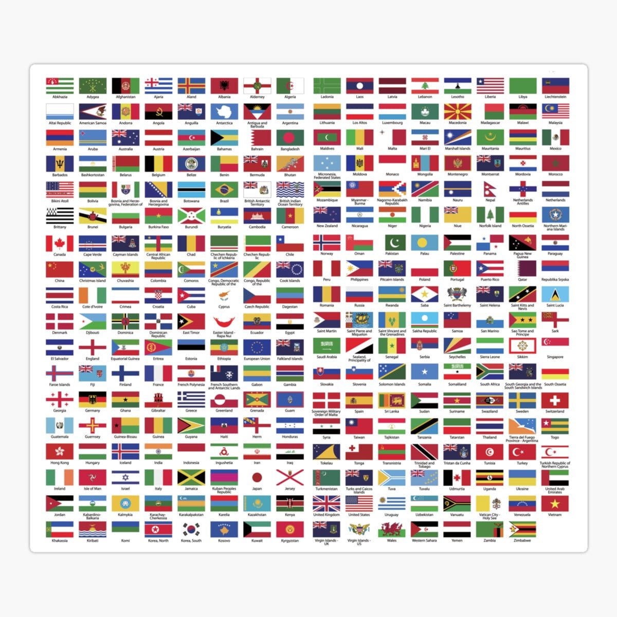 Maneki World Lags With Country Names Sticker, Phone Decal Water Bottle ...