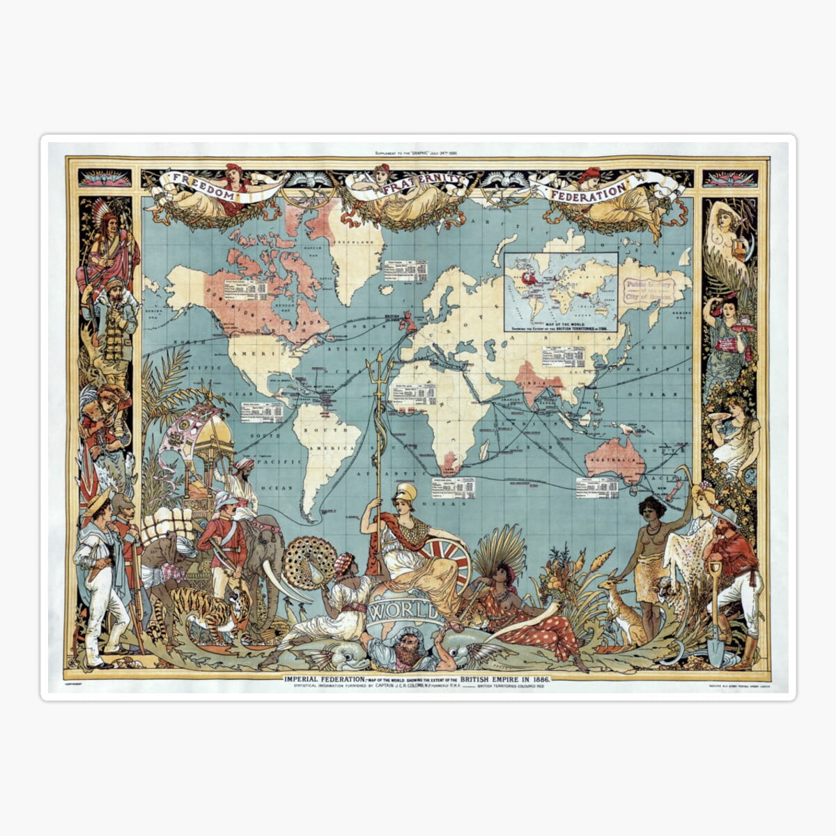 Maneki World Map-British Empire-1886 Sticker, Phone Decal Water Bottle ...