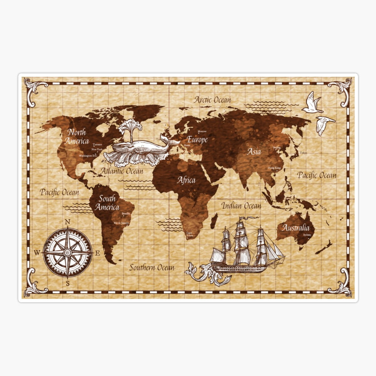 Maneki World Map - Geography Sticker, Phone Decal Water Bottle Stickers ...