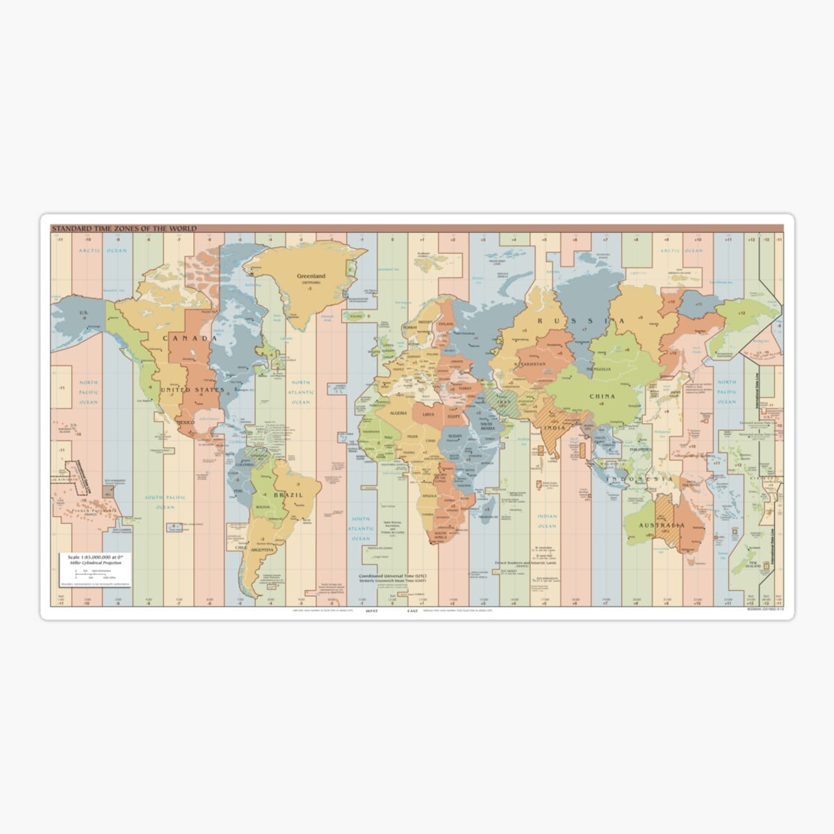 Maneki World Time Zone Map Sticker, Phone Decal Water Bottle Stickers ...