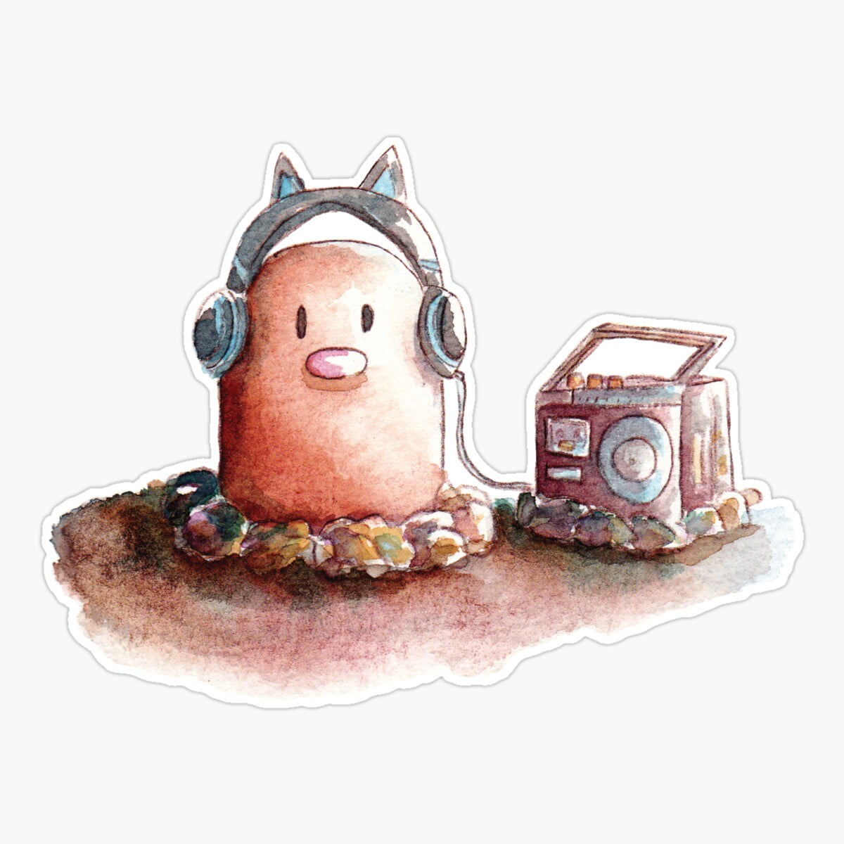 Maneki Worm Listening Music Sticker, Phone Decal Water Bottle Stickers ...