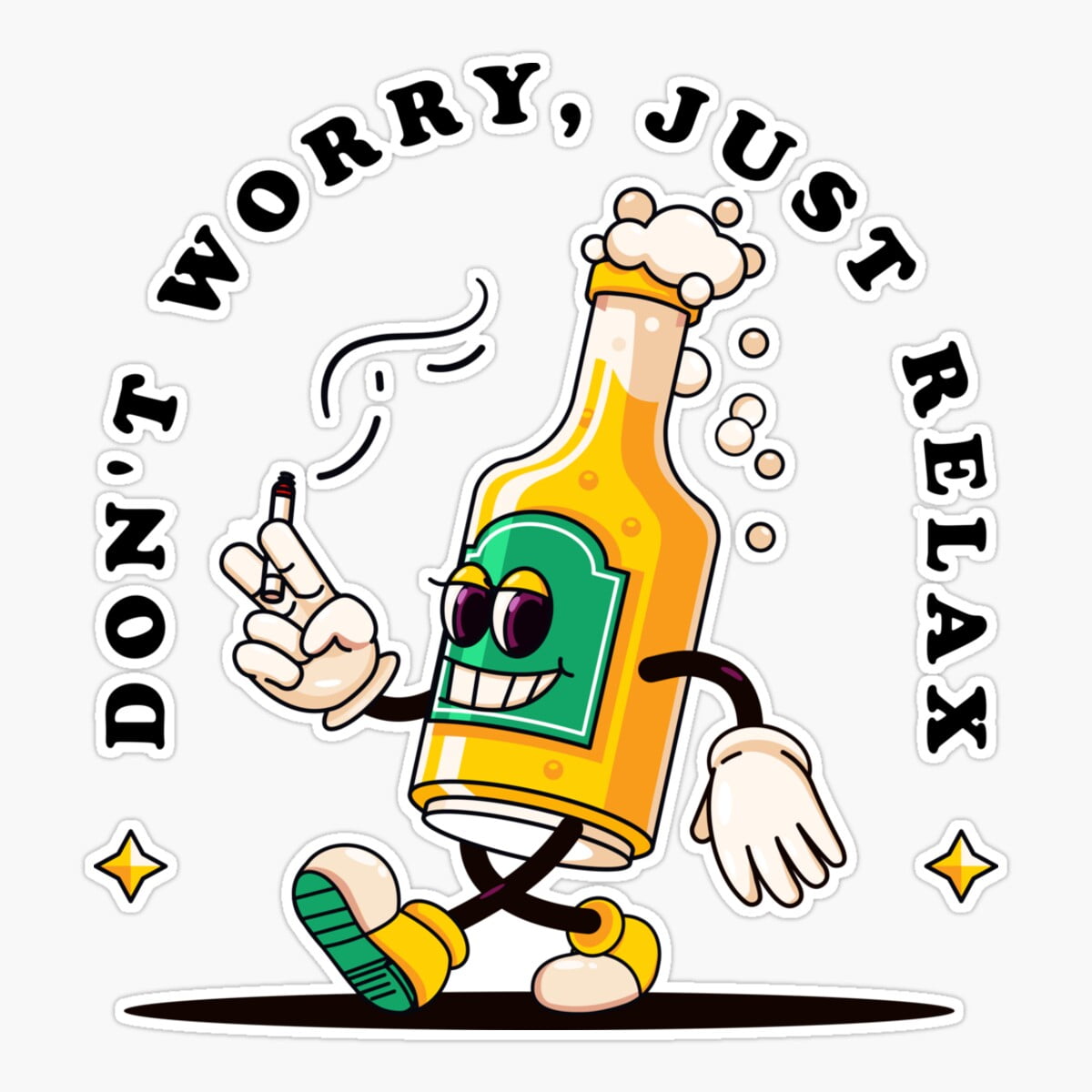 Maneki Don'T Worry, The Retro Cartoon Mascot Of A Bottle Of Beer Walks ...