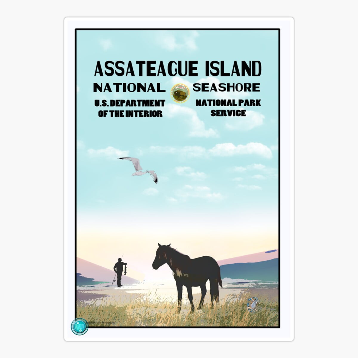 Maneki Wpa Style Assateague Seashore Sticker, Phone Decal Water Bottle ...