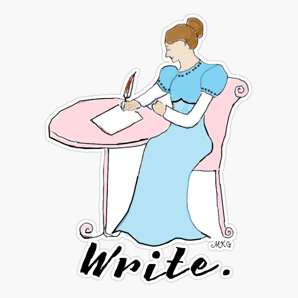 Maneki Write! Hand Illustrated Woman Writing Sticker, Phone Decal Water ...