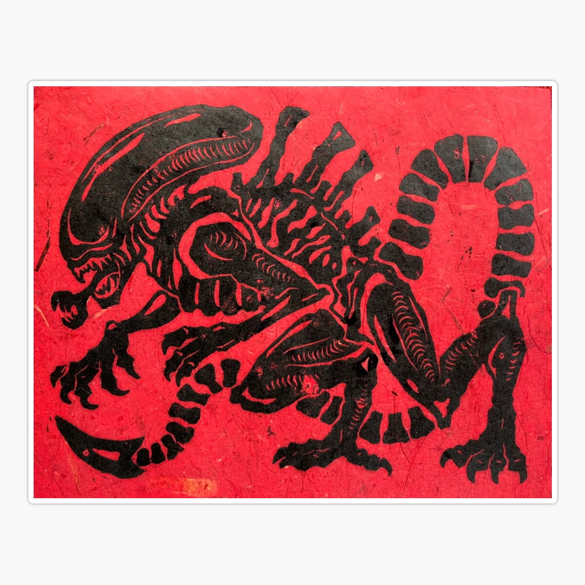 Maneki Xenomorph Alien Lino Print Sticker, Phone Decal Water Bottle ...