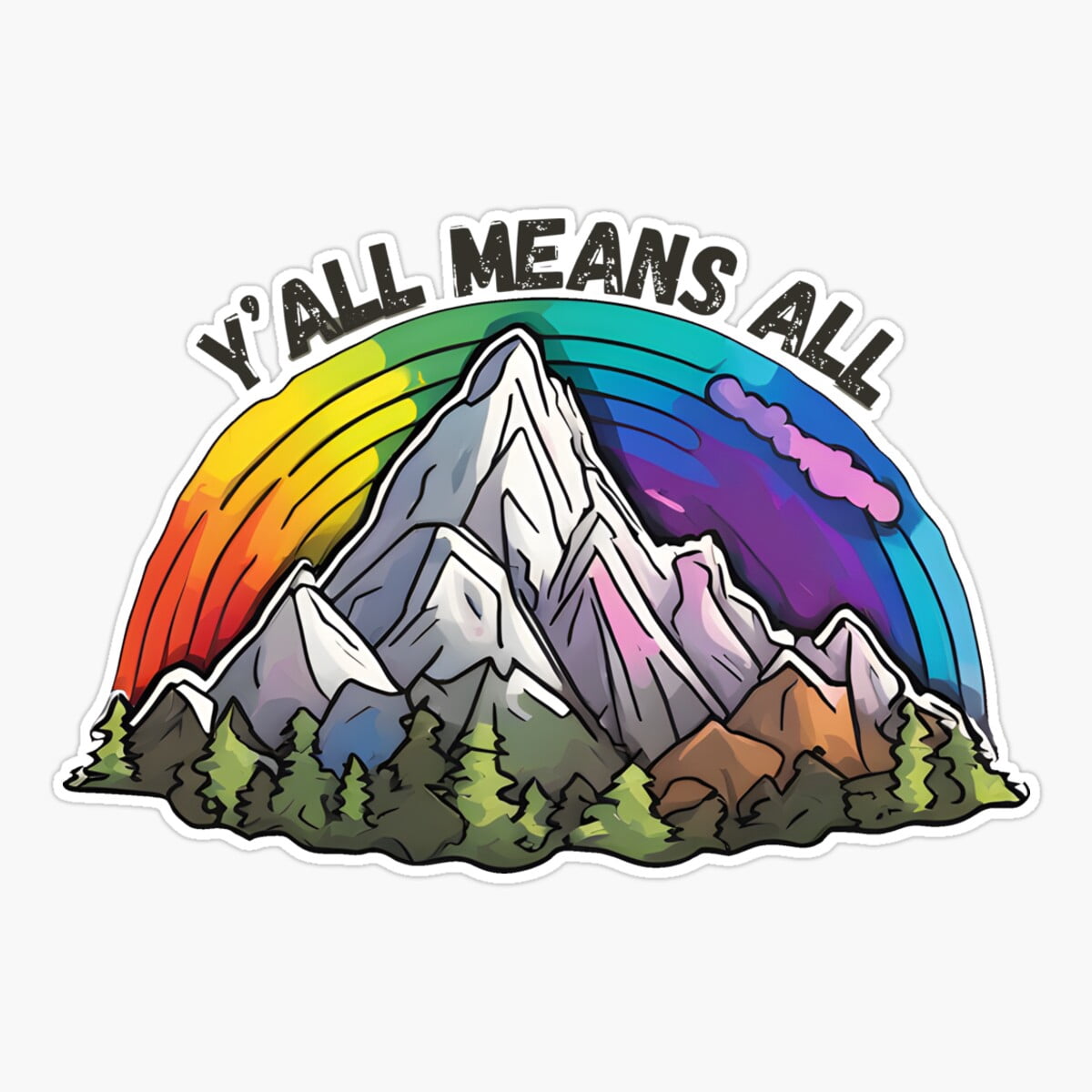 Maneki Y'All Means All Mountains Sticker, Phone Decal Water Bottle ...