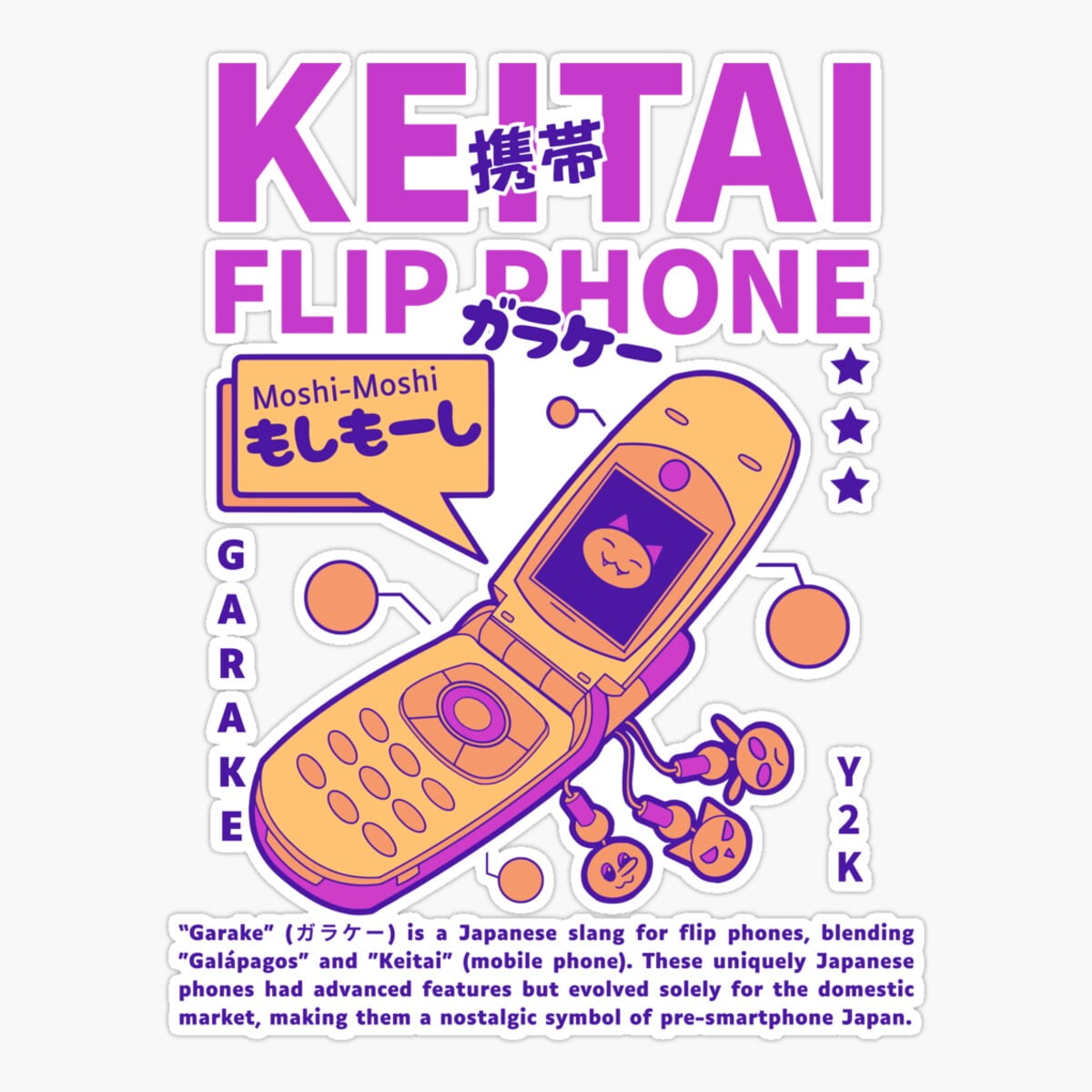 Maneki Y2K Japanese Vintage Flipphone, Garake Sticker, Phone Decal ...