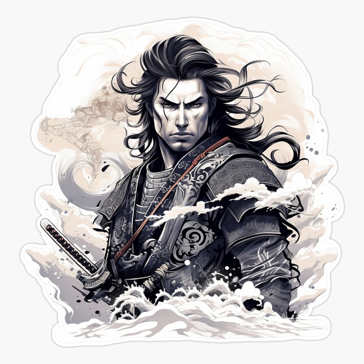 Maneki Yakuza Tattoo Style Samurai Warrior Design Sticker, Phone Decal ...