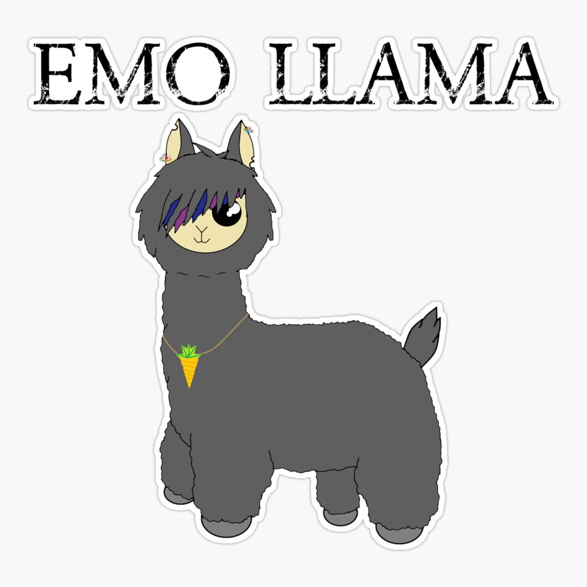 Maneki Yama Llama Emo Llama Weirdly Wonderful Original Mh Design Sticker, Phone Decal Water ...