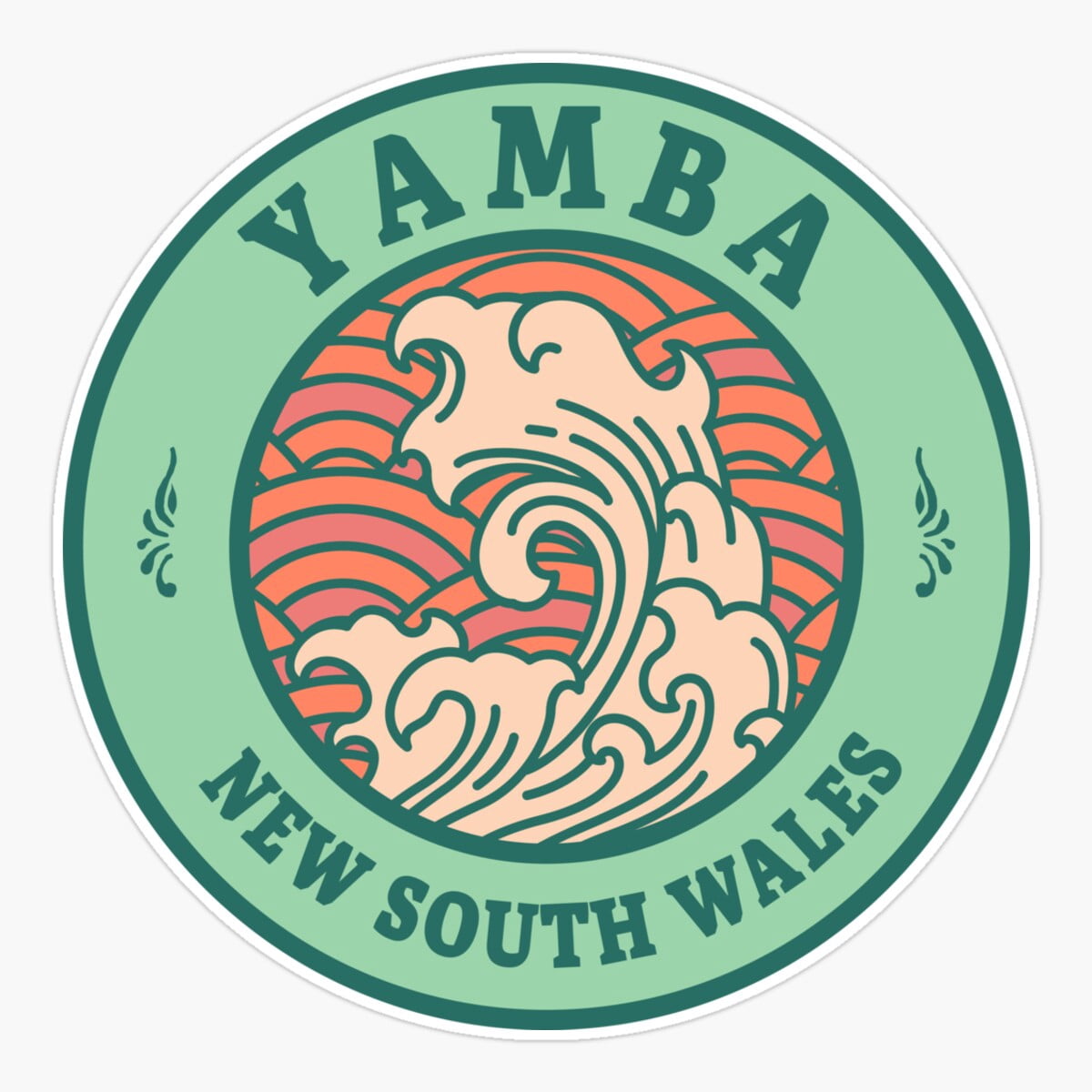 Maneki Yamba Waves Retro Badge Sticker, Phone Decal Water Bottle ...