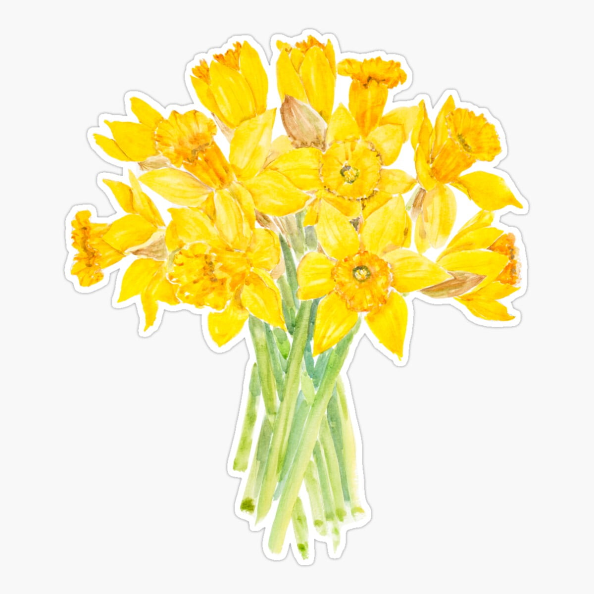 Maneki Yellow Daffodils Bouquet Watercolor Hand Painted Sticker, Phone ...