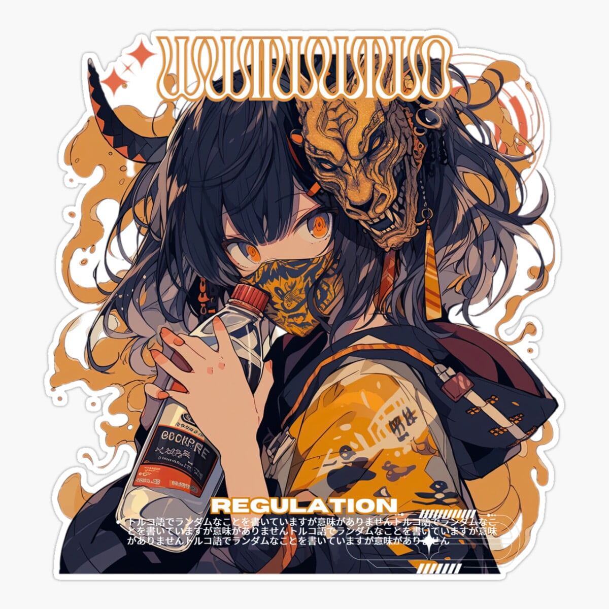 Maneki Yellow Demon Anime Girl Sticker, Phone Decal Water Bottle ...