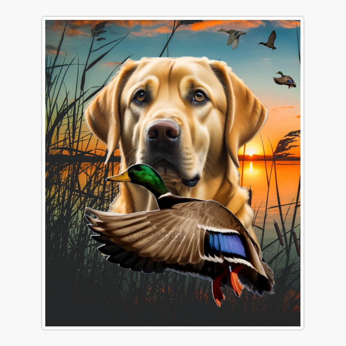 Maneki Yellow Labrador Retriever And Lying Mallard Sunrise Duck Hunt ...