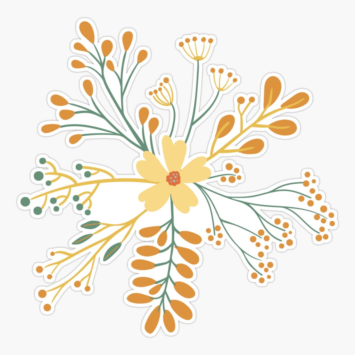 Maneki Yellow & Rust Botanical Garden Leaves Floral Print Sticker ...