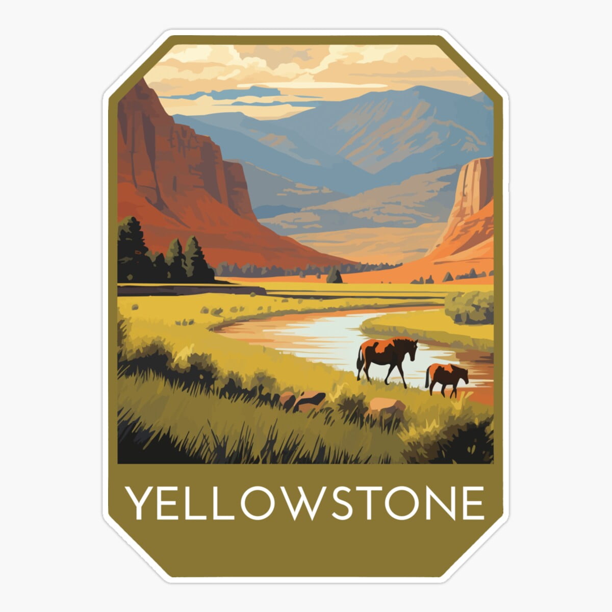 Maneki Yellowstone National Park Vintage Travel Art Sticker, Phone ...