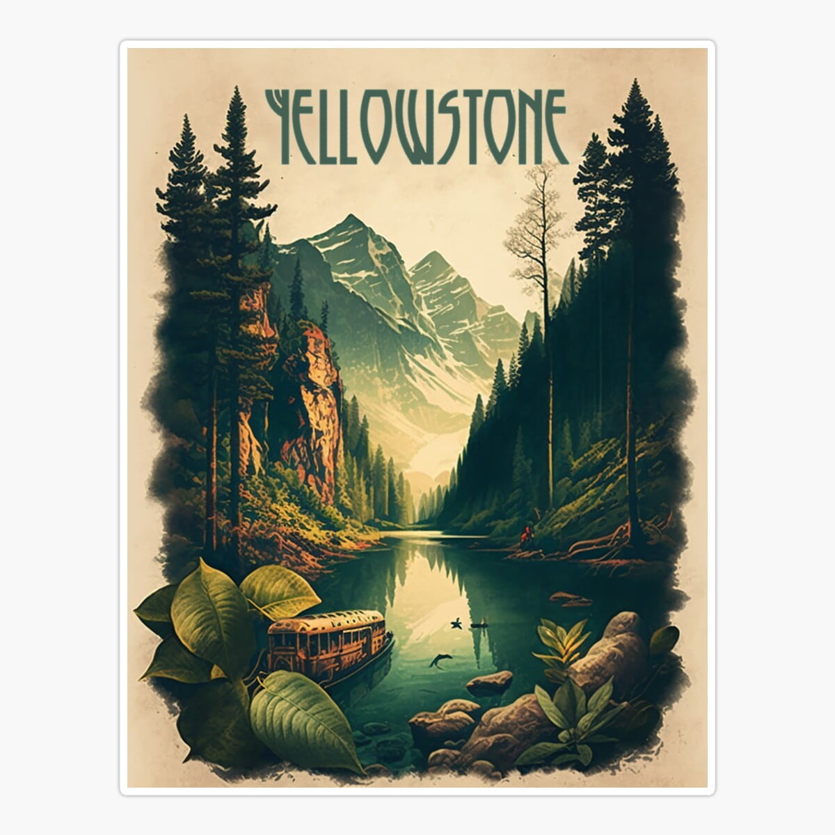 Maneki Yellowstone River Vintage Travel Art Poster Sticker, Phone Decal ...