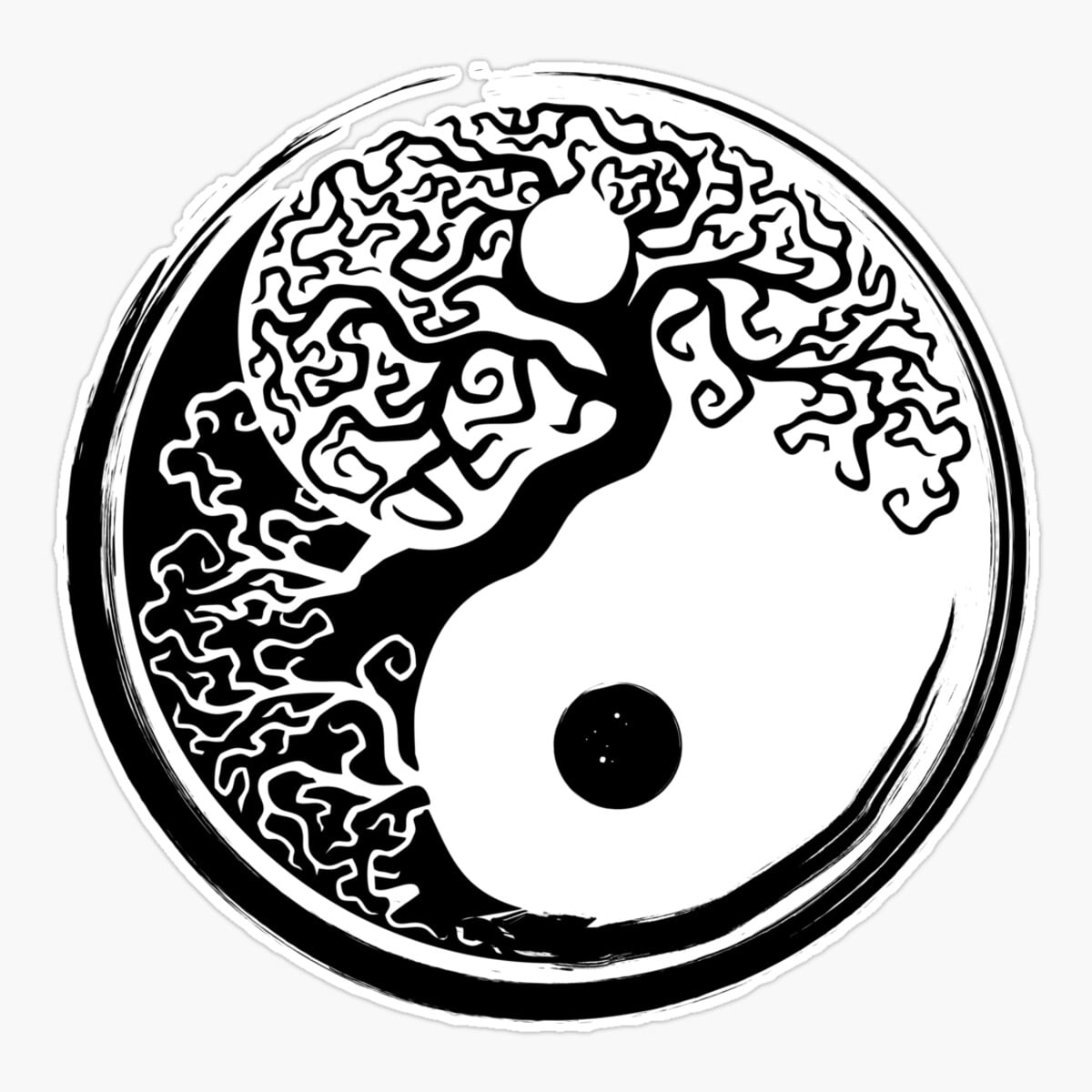 Maneki Yin Yang White And Black Bonsai Tree Symbol Sticker, Phone Decal ...